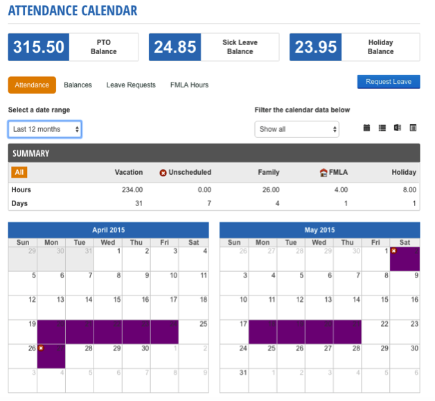 Viewing Your Attendance Calendar