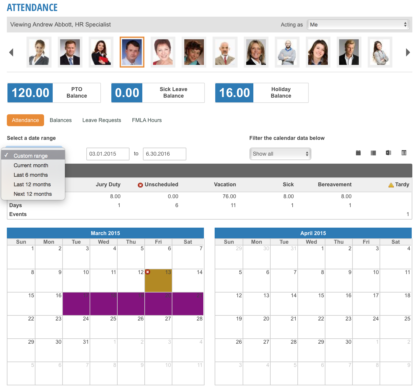 My Team - Attendance Calendar